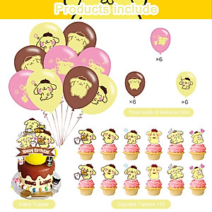 Pompompurin Party Supplies,Birthday Party Decorations for Cartoon Dog for kids with happy birthday banner,cake topper ,balloons for Pompompurin theme birthday party decorations