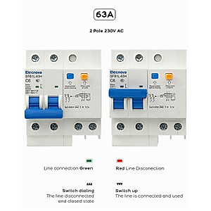Elecnova 6-63A Miniature Circuit Breaker, 2Pole+N AC 63 Amp 230V, DIN-Rail Mounted MCB, Circuit Leakag, Overload, Short-Circuit Trip, 110V / 120V Available