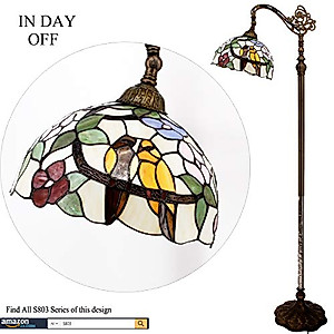 WERFACTORY Tiffany Floor Lamp Stained Glass Double Tropical Bird Arched Lamp 12X18X64 Inch Gooseneck Adjustable Corner Standing Reading Light Decor Bedroom Living Room S803 Series