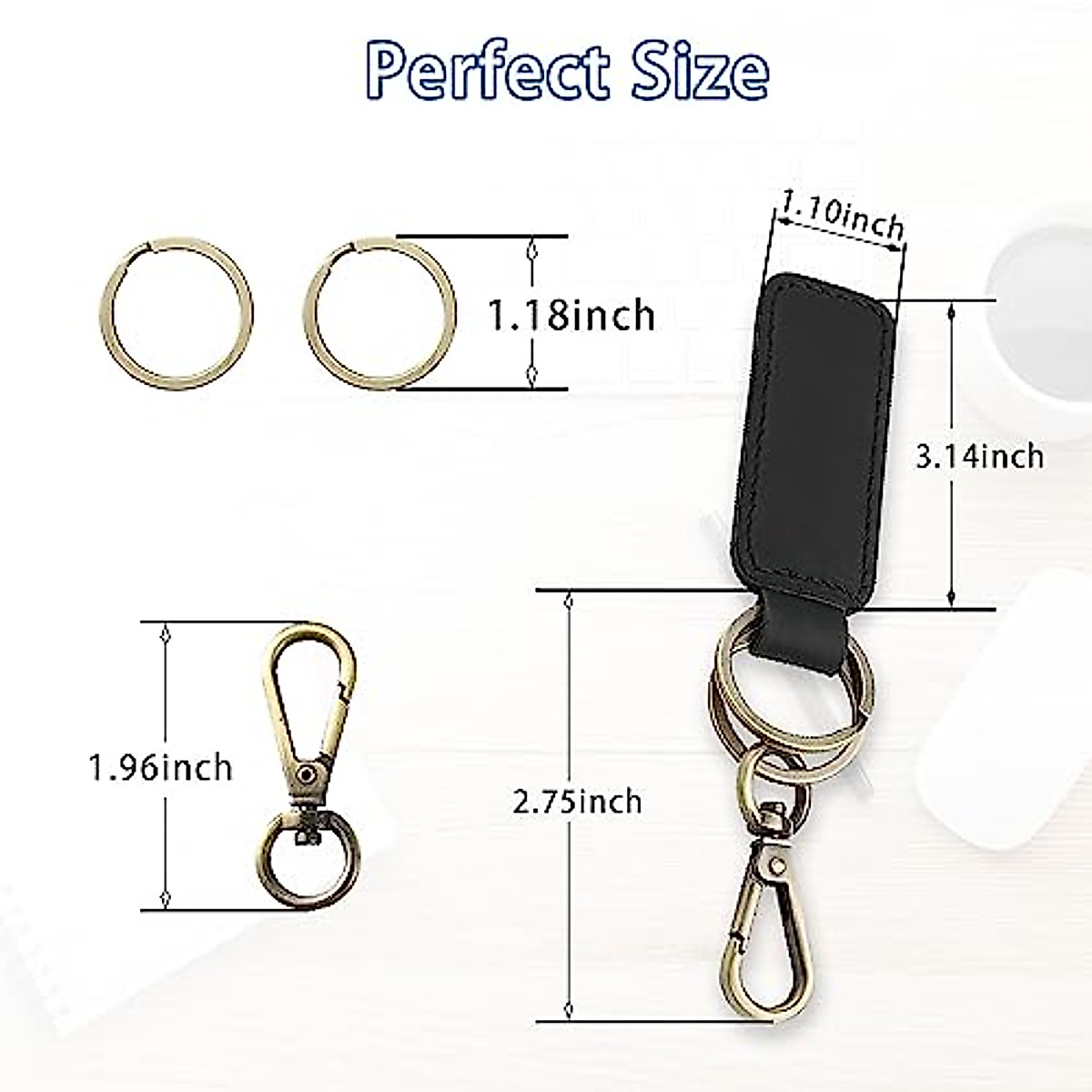 cueclue 1 PC Leather Keychain, Leather Retro Key Chain, Double-ring Keychain, Universal Car Keychain (Black)