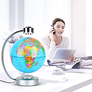 Floating Globe, Office Desk Display Magnetic Levitating and Rotating Planet Earth Globe Ball with World Map, Cool and Educational Gift Idea for Him - 8" Ball with Levitation Stand (Blue)