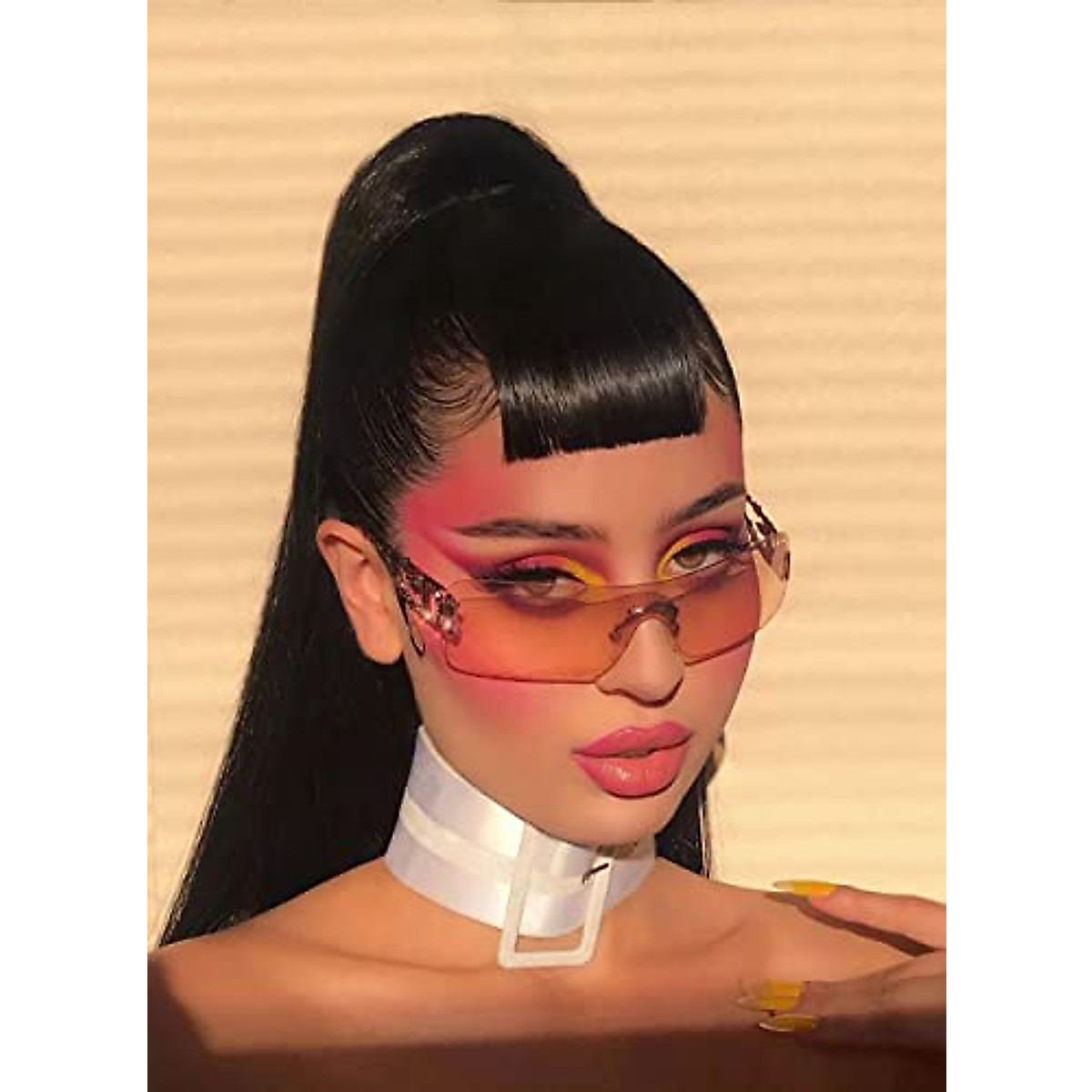 SENMARIES Rimless Y2k Sunglasses For Women Men Rectangle Vintage glasses Fashion Flame Metal Sunglass Frameless Retro Eyewear