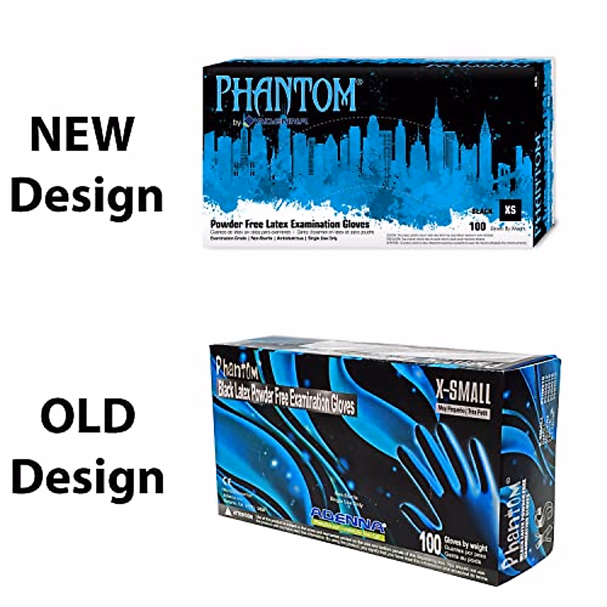 Adenna PHM910 Phantom 6 Mil Powder-Free Latex Gloves, Medical Grade, Black, X-Small, Box of 100