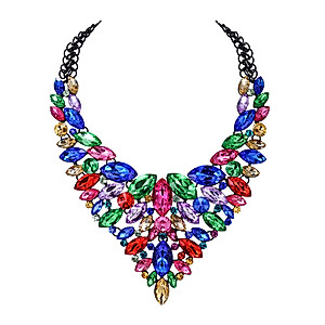 Flyonce Rhinestone Chunky Collar Necklace, Multicolor Crystal Costume Statement Jewelry for Women