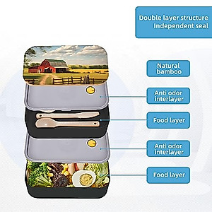 Ranch View Adult Lunch Box, Bento Box, With Cutlery Set Of 3, 2 Compartments, Rectangular, Lunch Box For Adults