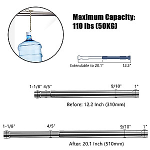 RHBLME 4 Pack Adjustable Closet Rod for Hanging Clothes, 12.2 to 20.1 Inch Stainless Steel Clothing Hanger Telescopic Rod, Heavy Duty Closet Hanging Rod Silver Closet Poles for Wardrobes