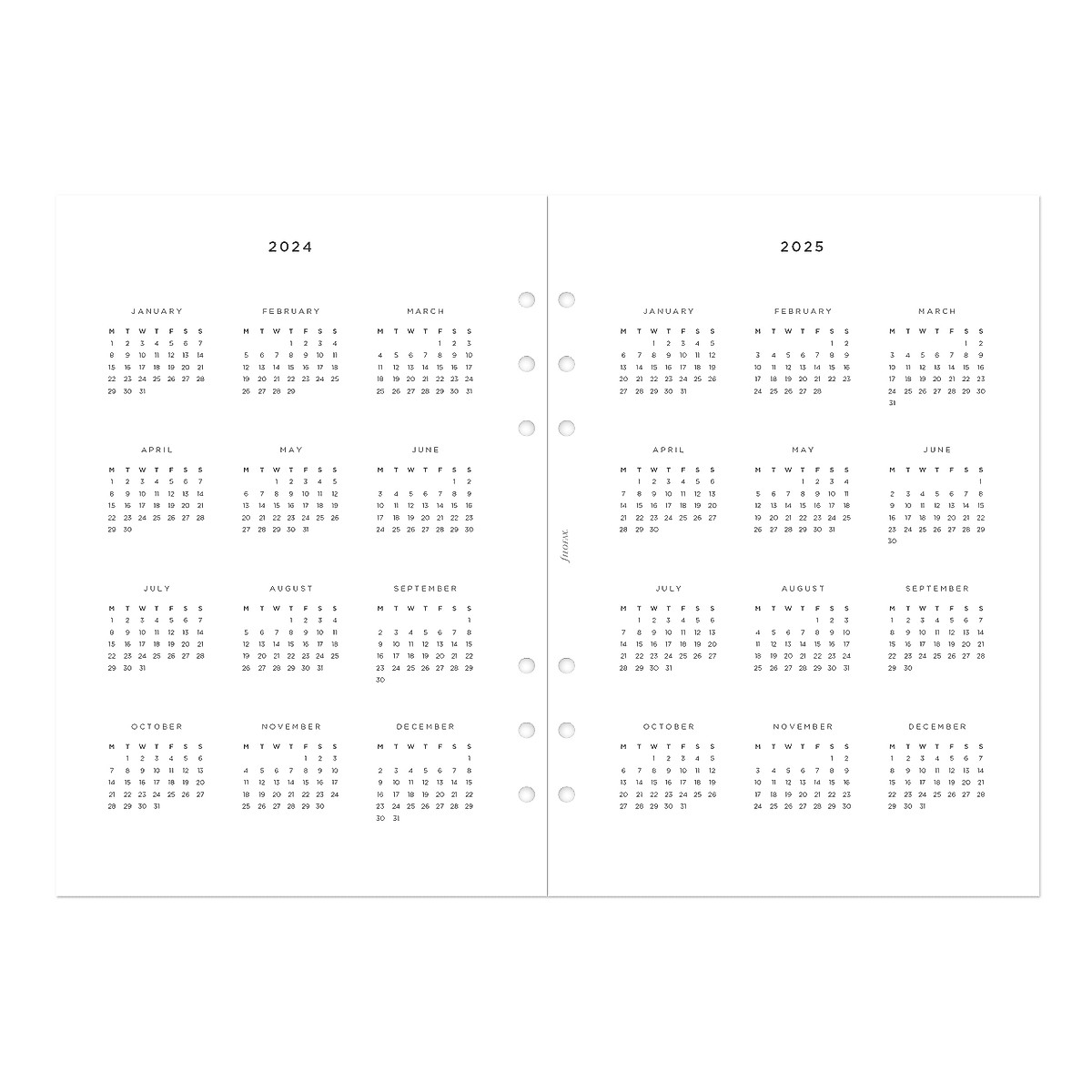 Filofax Calendar Diary Refill, A5 Size, Week-to-View with Appointments, Minimal Diary Pack, Vertical, White Paper, Multilingual: Five Languages, 2024 (C68593-24)
