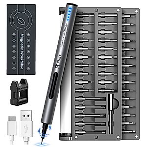 PKEY Cordless Electric Screwdriver，Electric Screwdriver Kit with 55 Magnetic Precision Bits ，2 Torque Settings，3 LED Light, Ideal For Computer, Bookcase, Bicycle，Watch