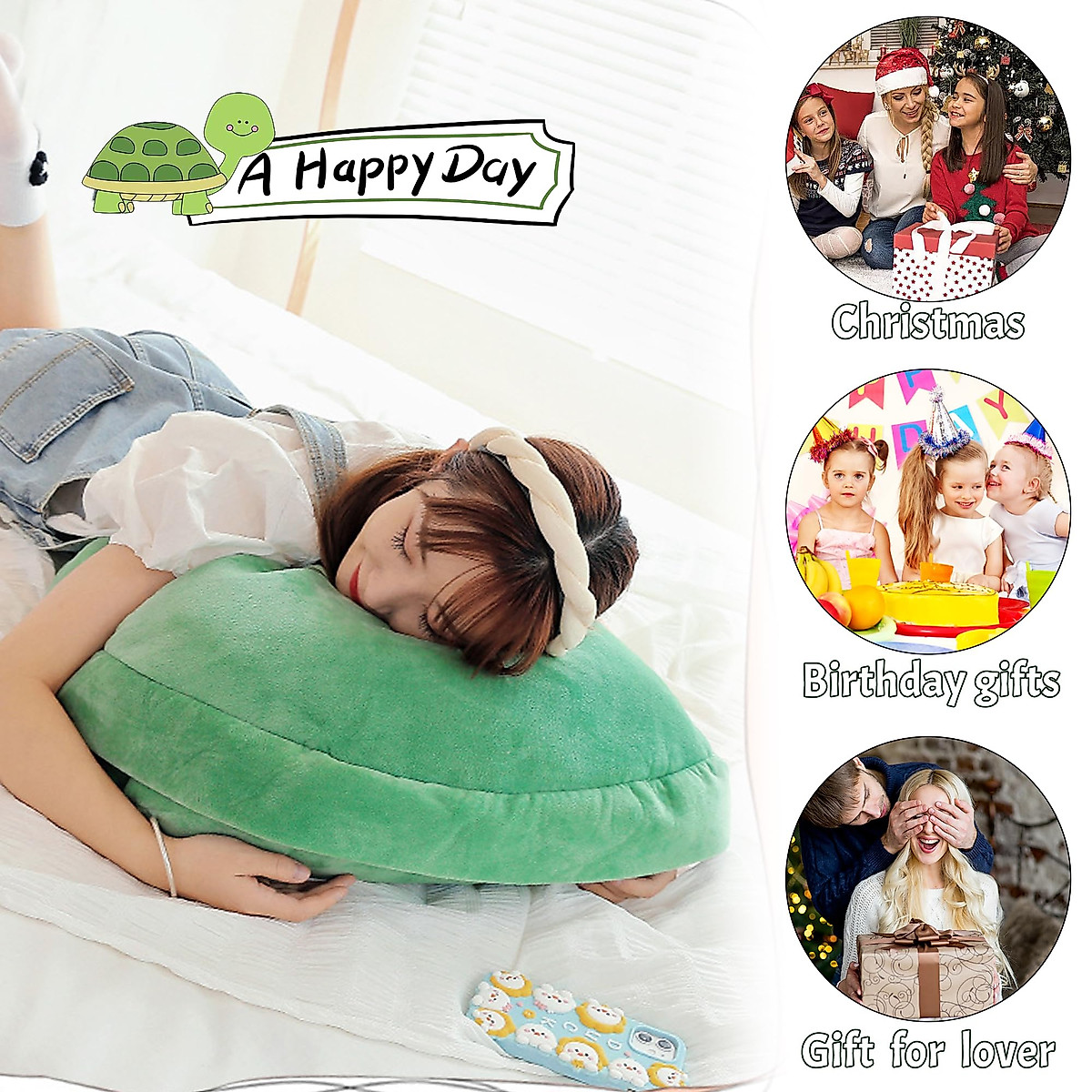 Enhopty 40" Wearable Turtle Shell Plush Pillows Tortoise Plush Pillow Funny Animal Dress Up for Kids (Green, 40inch)