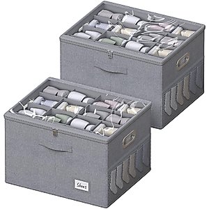 2 Pack Shoe Organizer for Closet Large Shoe Box Storage Containers with Clear Window Space Saving Shoe Bin with Foldable Bottom Support Adjustable Dividers Fits 32 Pairs (Grey, (19.7x15.7x13inch) x2)