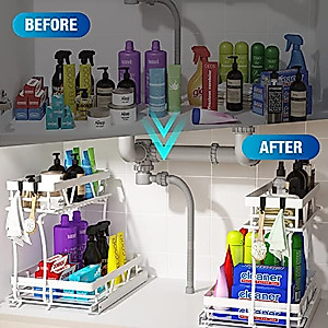 UINOFLE Under Sink Organizers and Storage, Pull Out Cabinet Organizer 2 Tier Slide Out Sliding Shelf Under Cabinet Storage Multi-Purpose Under Sink Organizer for Bathroom Kitchen (White)