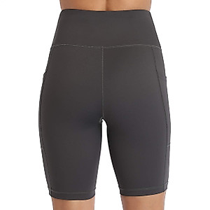 Amazon Essentials Yoga Biker Workout Shorts for Women Side Pockets Gym Running Compression High Waist Short 1360-Dark Grey-L