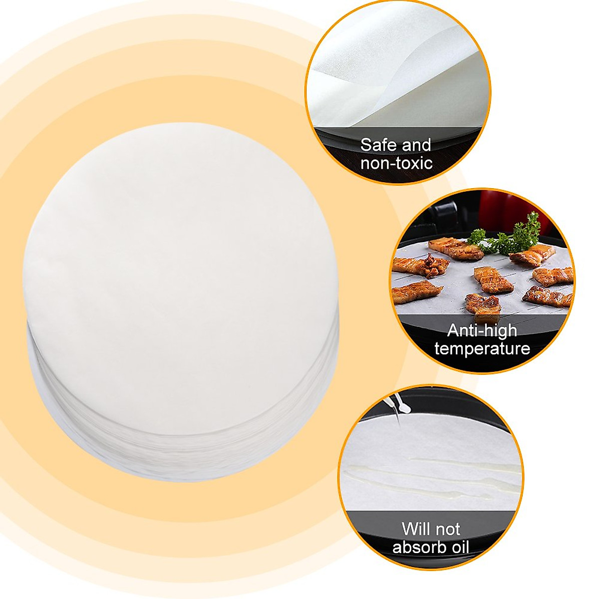 100Pcs Non-stick BBQ Barbecue Tin Foil Paper,11inch Baking Parchment Paper Sheets Round Paper for Baking Cakes, Cooking, Air Fryer Steaming, Bread Cup