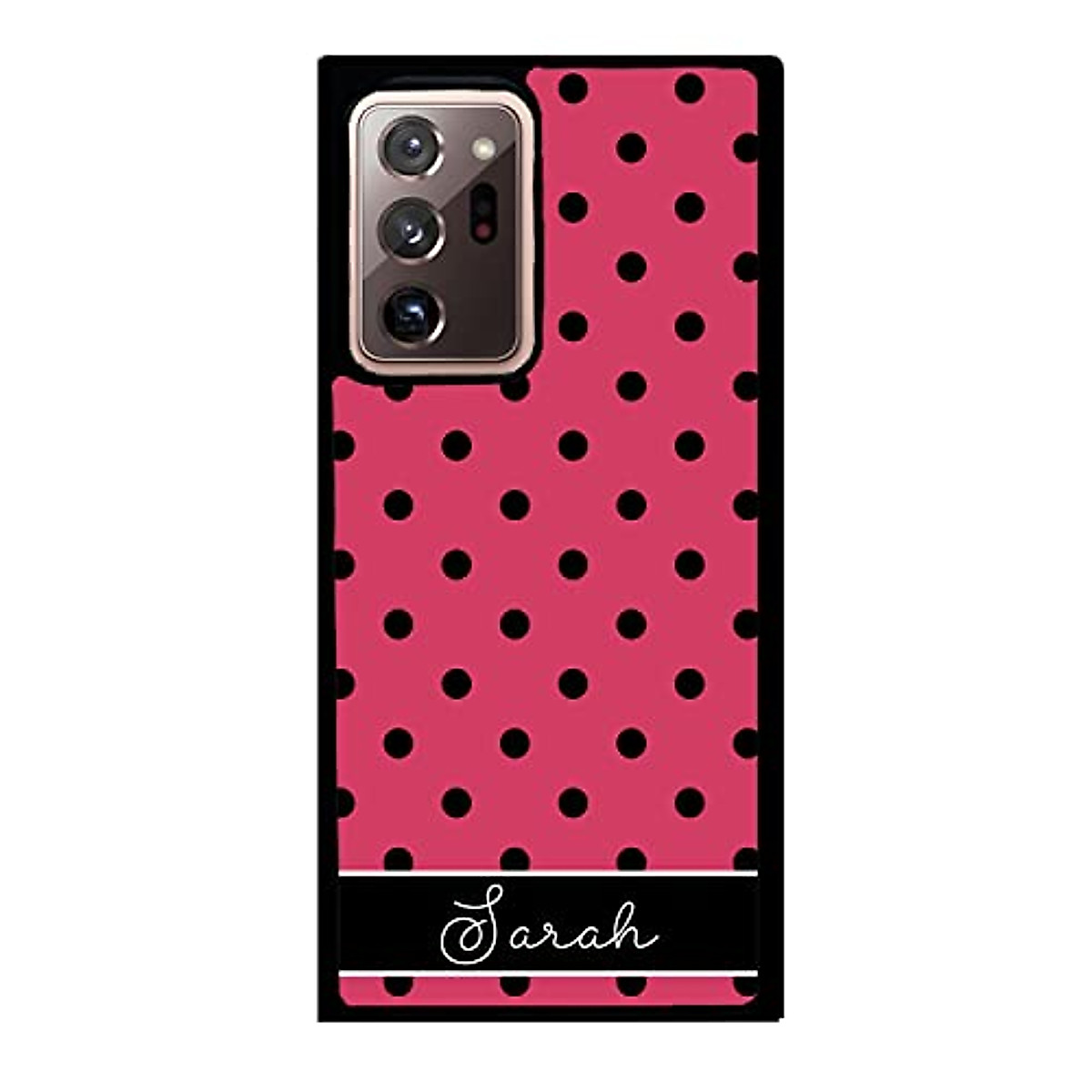 Pink Polka Dot Personalized Black Rubber Phone Case Compatible With Samsung Galaxy S23 S23+ Ultra S22 S22+ S21 S21FE S21+ S20FE S20+ S20 Note 20 S10 S10+ S10e