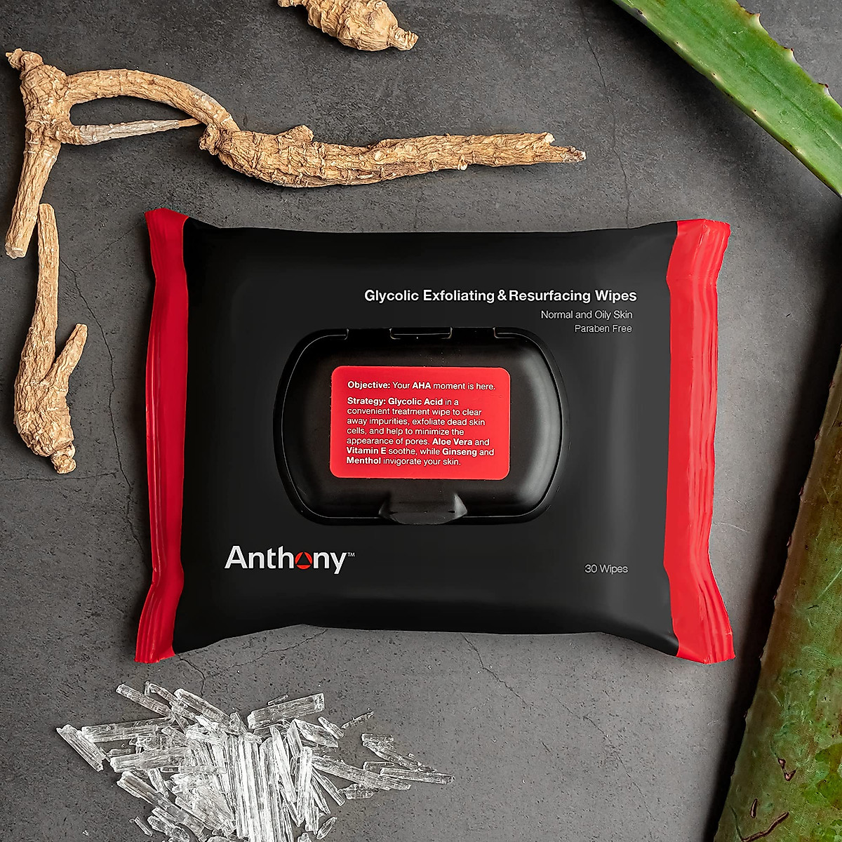 Anthony Glycolic Exfoliating & Resurfacing Wipes – Men’s Cleansing Face Cloths to Clean and Brighten Complexion – Gentle Pore Refining for Normal, Oily or Sensitive Skin – 30 Sheets per Bag