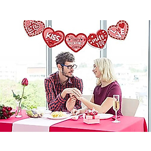 Valentines Decorations Heart Banners, Valentine Day Door Porch Signs Heart Love Hangings Wall Decor, Pink Red Romantic Conversation Party Supplies (Pink)