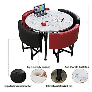 Office Reception Round Table- Conference Reception Room Coffee Table with Chair, Dining Table and Chair Combination Office Reception Table 80cm Marble Round Table Business Hotel Lounge Home Kitchen 1