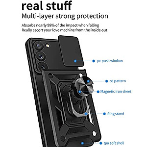 CCSmall Case for Samsung Galaxy S23 5G with Slide Camera Cover, Military Grade Drop Protective Phone Cover Case with Ring Kickstand for Samsung Galaxy S23 5G SJ Black