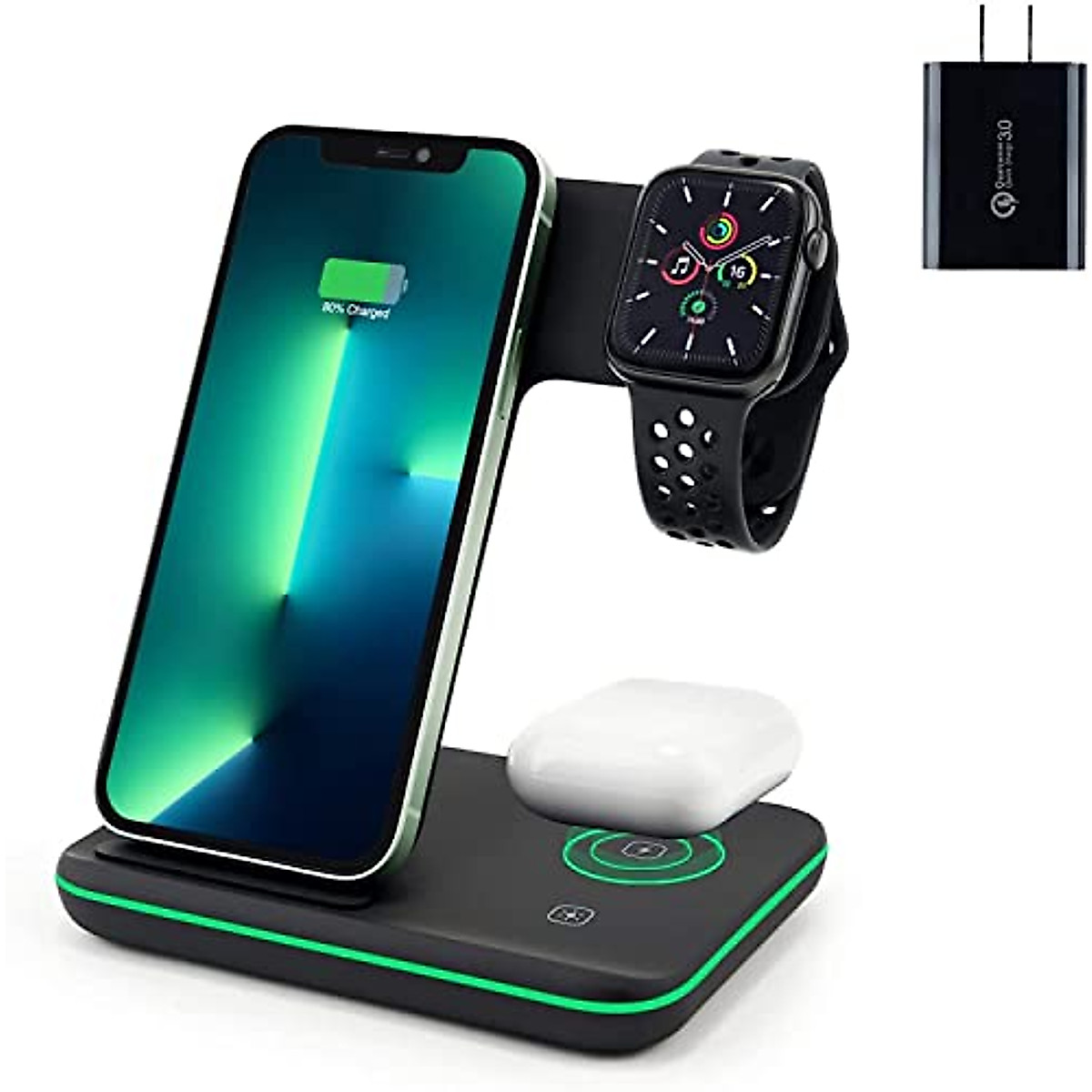 Wireless Charger, 3 in 1 Qi Certified 15W Fast Wireless Charging Station for Apple iWatch Series 7/SE/6/5/4/3/2,AirPods 2/Pro, Compatible for iPhone 13/12/11 Series/XS MAX/XR/XS/X/8/8 Plus/Samsung