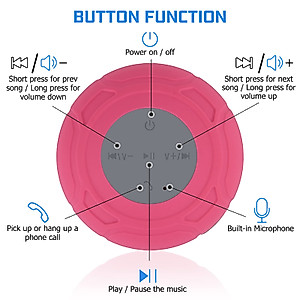Annlend Portable Bluetooth Shower Speaker Waterproof Wireless Mini Small Cute Water Resistant Speaker Suction Cup, Built-in Mic Speakerphone Outdoor Magenta