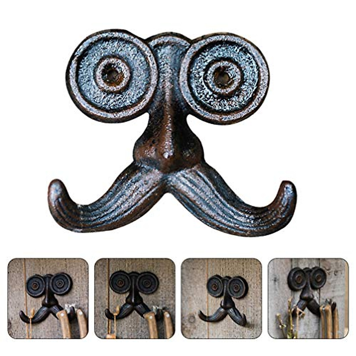 Hemoton Decorative Wall Hook Mustache Made of Cast Iron Decorative Key Hook or Wall Mounted Coat Hanger Double Coat Holder for Keys Coats