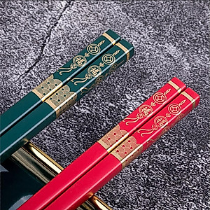 5 Pairs Chopsticks Reusable, 24cm/9.45inch Premium Japanese Chinese Non-slip Fiberglass Chopsticks Dishwasher Safe, Lightweight Chopsticks for Party Family Hotel, Red