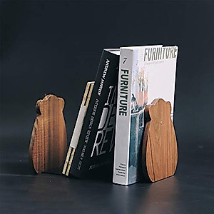 Muso Wood Bookends for Shelves, Decorative Book Ends for Children, Non-Skip Wooden Bookends for Office/Home/School (Walnut 1 Pair)