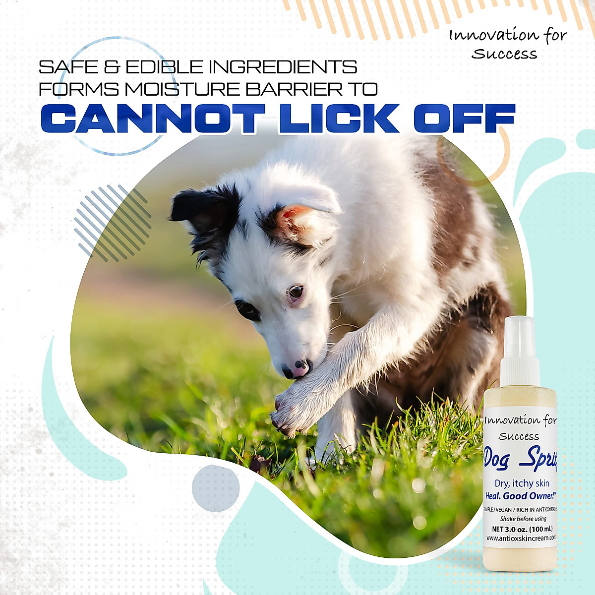 Innovation for Success Dog Spritz Dog Itch Relief Spray, Simple and Vegan Itchy Skin Relief for Dog, Squalene Oil Layer, Dog Anti Itch Spray with Antioxidants, New Improved Aroma