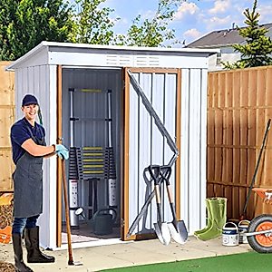 Morhome 5x3 FT Outdoor Storage Shed,Sheds & Outdoor Storage,Garden Shed with Sliding Door, Metal Shed Lean to Shed with Pent Roof and Vents, Outdoor Sheds Storage Outside Cabinet for Backyard, Patio