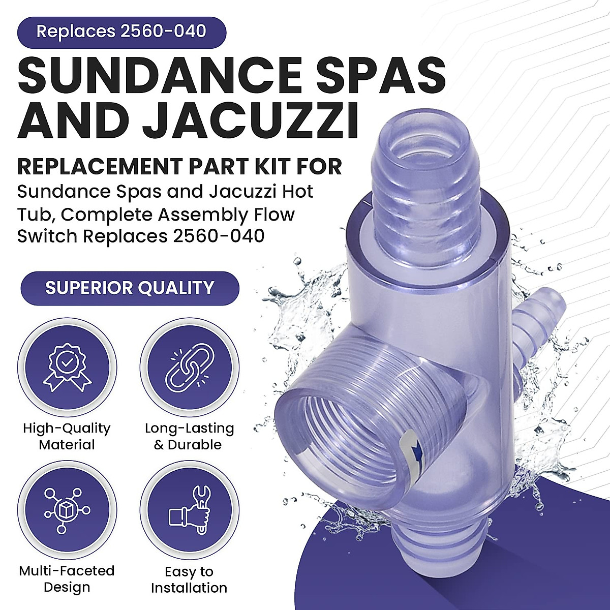 2560-040 Flow Switch Replacement Part Kit for Sundance Spas and Jacuzzi Hot Tub, Complete Assembly Flow Switch Replaces