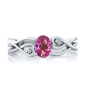 Gem Stone King 925 Sterling Silver Pink Mystic Topaz and White Lab Grown Diamond Ring For Women (0.51 Cttw, Gemstone Birthstone, Available In Size 5, 6, 7, 8, 9)