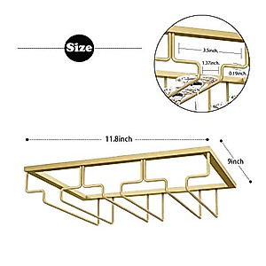 MATILODI Wine Glass Rack - Under Cabinet Stemware Wine Glass Holder - Wine Glasses Storage Hanger Metal Organizer for Cabinet Kitchen Bar (Gold, 3 Rows 2 Pack)