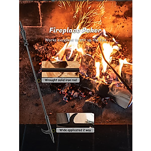 Lichamp Gothic Fireplace Tools Set, 5-Pieces Indoor Outdoor Sturdy Fire Place Poker Sets with Gothic Handle, FTS35BK