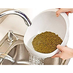 Japanese Design 4.2Qt (4L) Rice Washer Strainer Colanders for Cleaning Vegetable, Fruit, Pasta (Big, White)
