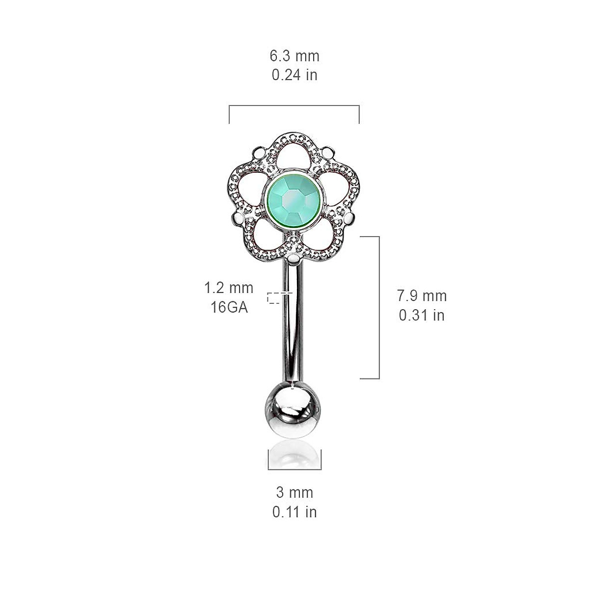 Amelia Fashion 16 Gauge Turquoise Center Flower Filigree, No Color, Size No Size