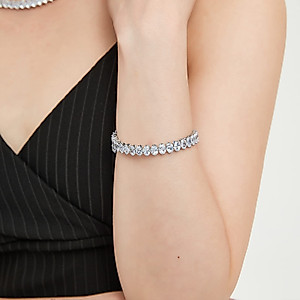 Oval Cubic Zirconia Open Adjustable Cuff Bracelet for Women Men, Yellow Gold Plated Personalized CZ Tennis Bracelet and Rhinestone Anklets Chain (Oval CZ Bracelet)