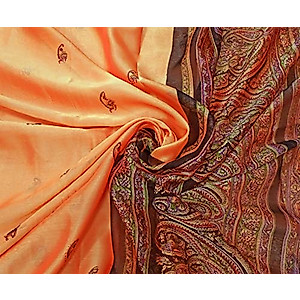 Peegli Vintage Orange Saree Paisley Printed DIY Craft Fabric Poly Silk Sari