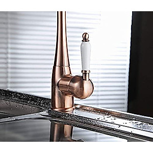 Kitchen Faucet Copper Bar Faucet 360 ° Swivel Single Handle Traditional Period Single Ceramic Lever Kitchen Sink Faucet Antique Mixer Tap One Hole Wet Bar Sink Faucet Victorian Commercial