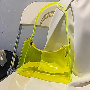Unizhouxi Shoulder Bag Multipurpose Korean Style Jelly Handbag Transparent for Party Yellow