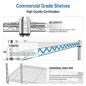 5 Tier NSF Wire Shelf Shelving Unit, 14 x 30 x 60 Inch 750lbs Capacity Adjustable Storage Metal Rack with Wheels/Leveling Feet & Shelf Liners, Ideal for Kitchen, Office Home and More - Chrome Set of 2