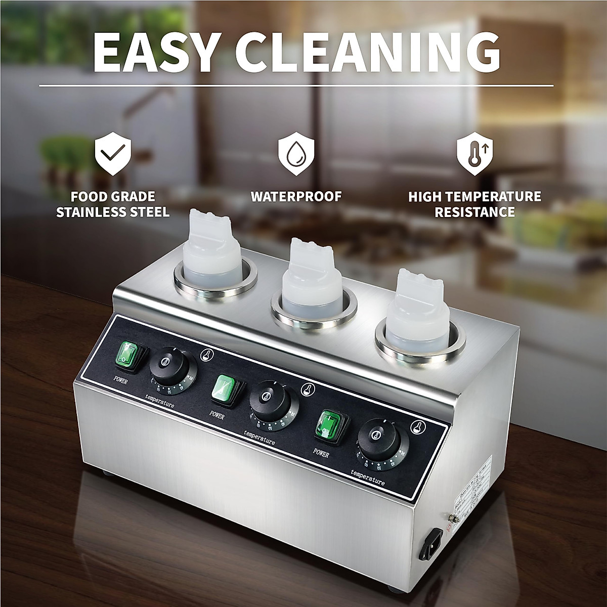 Generic Electric Sauce Warmer Dispenser Commercial Hot Fudge Sauce Bottle Warmer Nacho Cheese Warmer Dispenser with 650ml Bottles 30-85℃ Adjustable, Silver