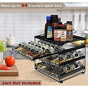 Artibear Upgraded Pull Out Spice Rack Organizer for Cabinet Storage Upto 54 Jars, 3-Tier Seasoning Shelf Holder for Kitchen Pantry Countertop, Matte Black (Bottles Not Included)