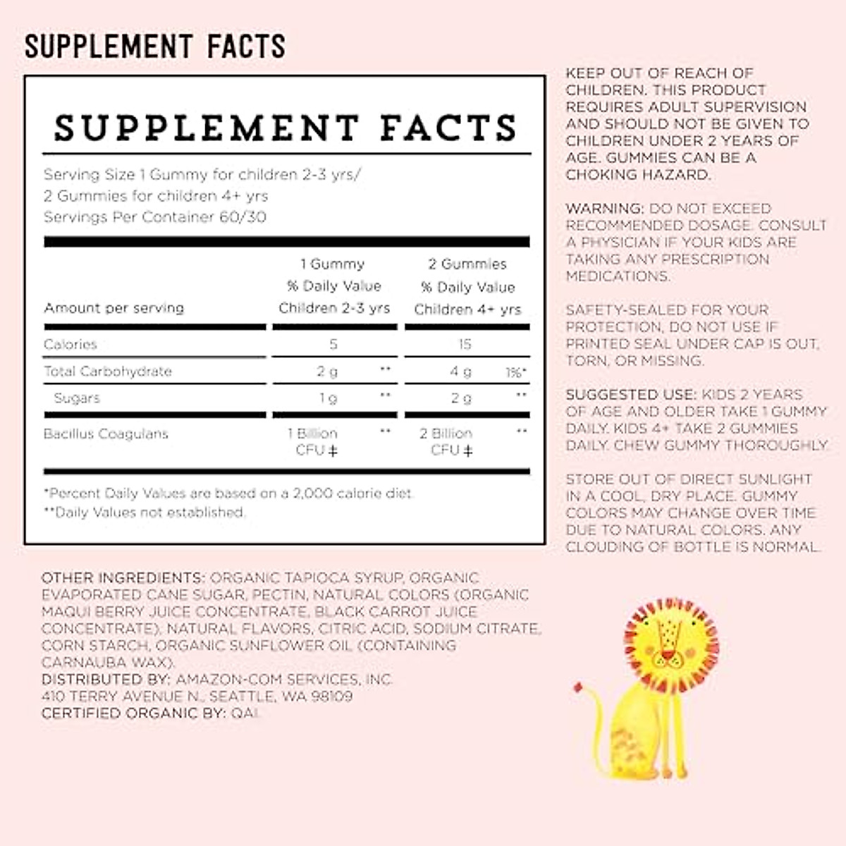 Amazon Brand - Mama Bear Vegan Probiotic, Berry, 60 Gummies, 1 Billion CFU per Gummy