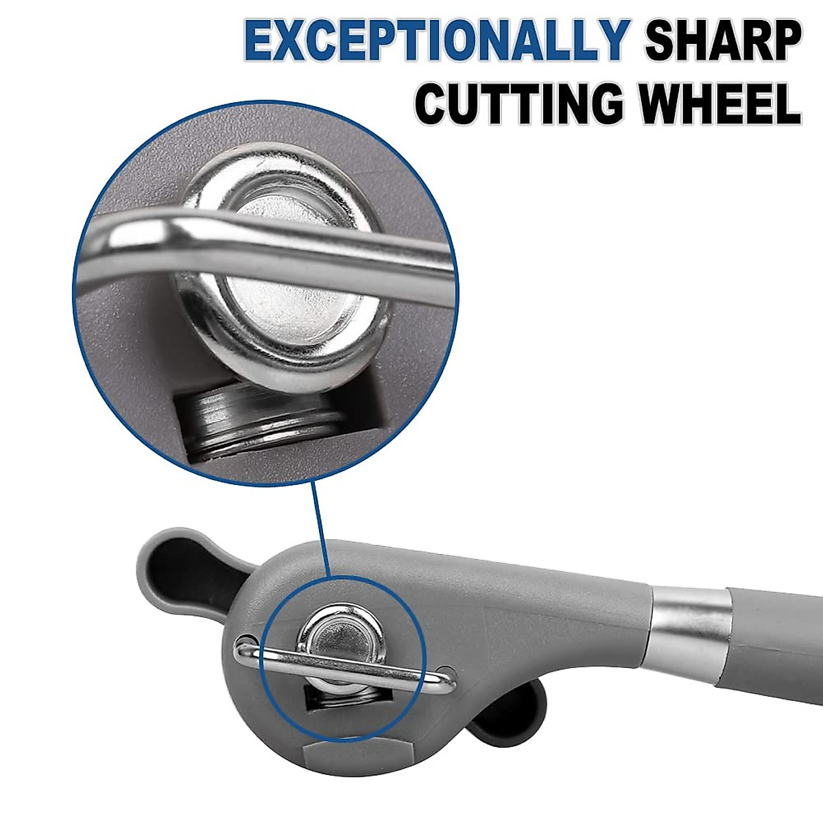 PAKITNER- Cut safe can opener, Manual can opener smooth edge - handheld Side cut can opener with Sharp Blade, Comfortable Grip Handle Food Grade Stainless Steel Cutting Can Opener, Gray