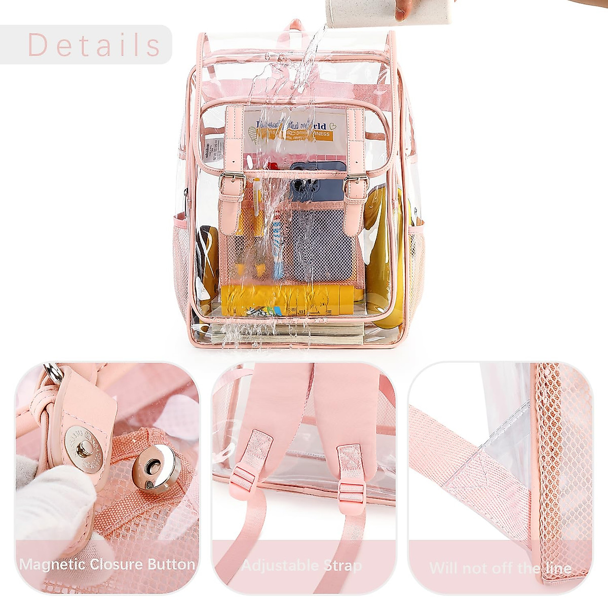 abshoo Transparent Clear Backpack Heavy Duty Backpack For School Teen Girls Women Clear Bookbag (Pink)