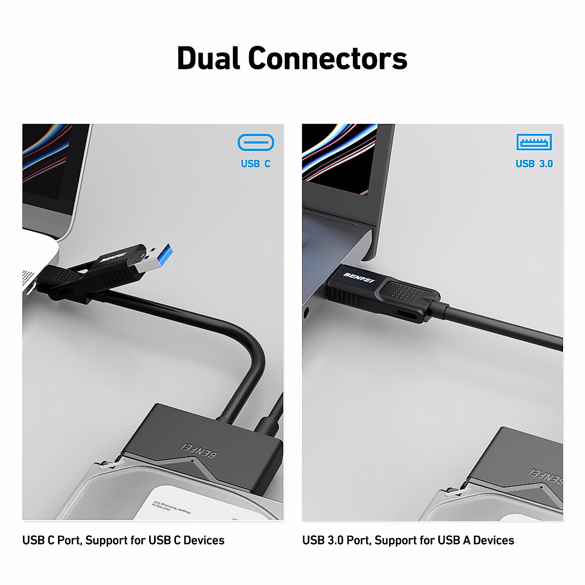 BENFEI SATA to USB 3.0 Cable, USB 3.0 to SATA III Hard Drive Adapter Compatible for 2.5 3.5 Inch HDD/SSD Hard Drive Disk with 12V/2A Power Adapter, Support UASP