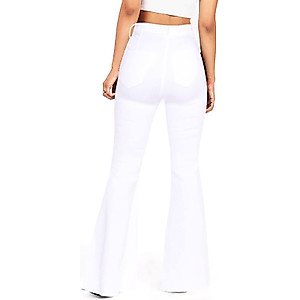 GALMINT Women's Fashion High Waisted Wide Leg Bootcut Slim Denim Flare Bellbottom Jeans (White, US 10)