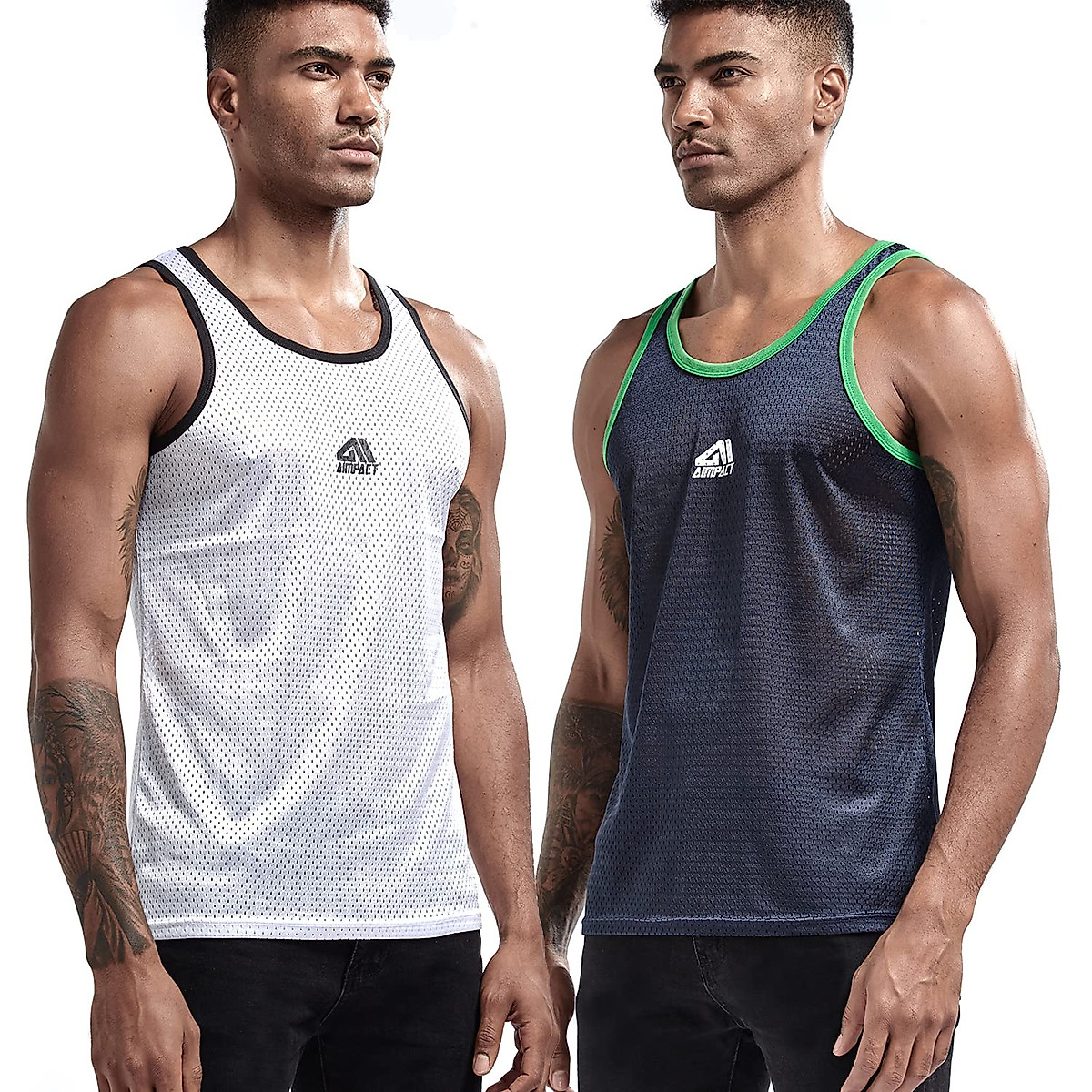 AIMPACT Men Athletic Workout Tank Tops Mesh Quick Dry Fitness Running Gym Muscle Sleeveless Shirts WhiteDarkBlue M