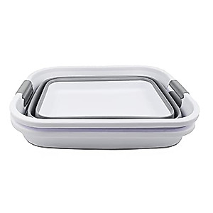 SAMMART 36L (9.5 gallon) Collapsible Plastic Laundry Basket - Foldable Pop Up Storage Container/Organizer - Portable Washing Tub - Space Saving Hamper/Basket (White/Grey (Set of 2))