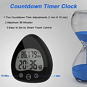 ZEITHALTER Shower Timer Kitchen Clock with Alarm, Waterproof for Water Splashes, Visual Countdown Timer, Time Management Tool, Indoor Temperature Humidity, Suction Cup, Hole Stand